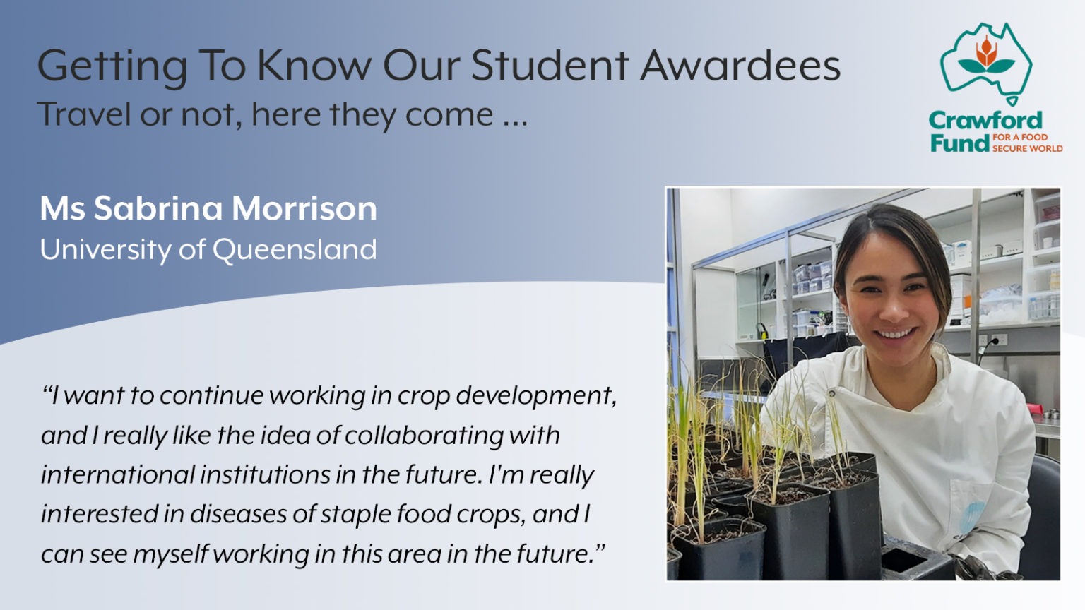 Getting to know our Student Awardees – Sabrina Morrison
